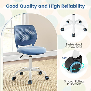 POWERSTONE Small Desk Chair Home Office Computer Chair Armless Task Chair Adjustable Swivel Rolling Chair with Low Back for Small Space Blue