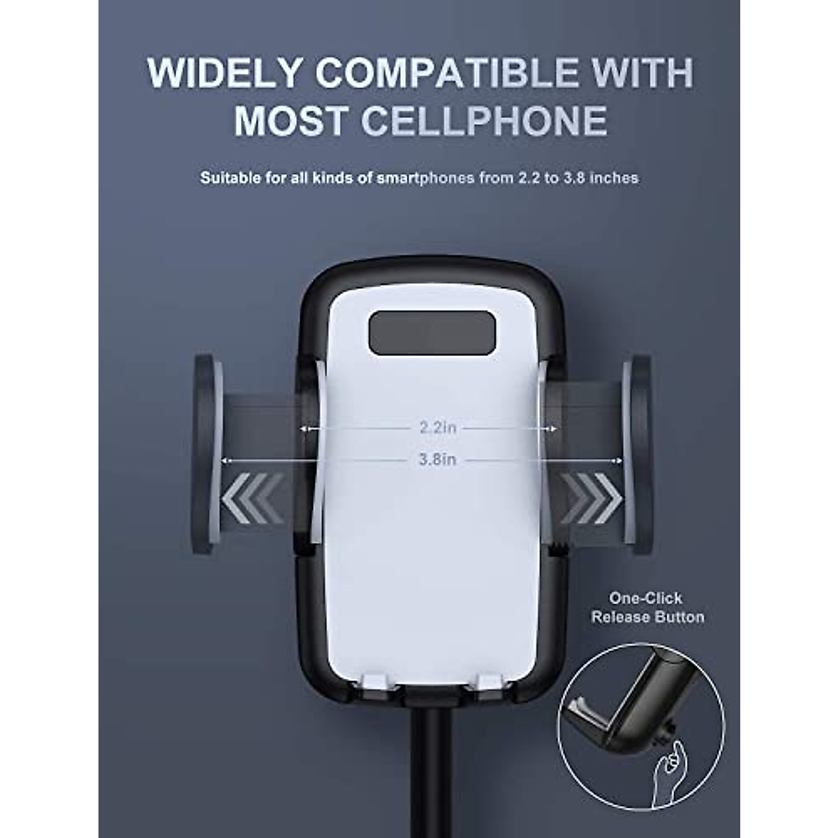 Car Cup Holder Phone Mount, Cup Phone Holder for Car 360° Adjustable Gooseneck Car Phone Holder for Cell Phone, iPhone,Samsung,Huawei,LG, Sony, Nokia GPS and More, Black