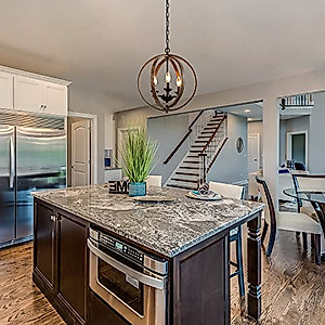 LOG BARN Farmhouse Chandeliers, Faux-Wood Globe Hanging 3-Light Fixture for Dining & Living Room, Bedroom, Foyer and Entryway