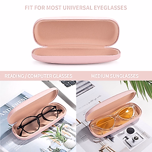 Marvolia Glasses Case Hard Shell Eyeglasses Case PU Leather Protective Case for Sunglasses Eyeglasses with Cleaning Cloth for Men Women - Pink
