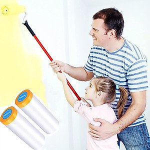 Painters Plastic With Tape, Pre-Taped Masking Film, 4 Rolls Automotive Best Tape and Drape, Paint Adhesive Protective Film Roll for Covering Skirting, Frames, Cars and Auto Body (5 X 65-Feet)