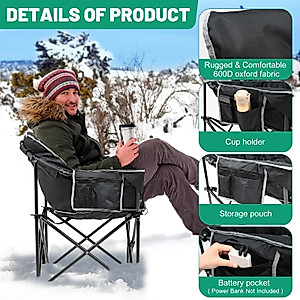 LILYPELLE Oversized Heated Camping Chair Heats Back and Seat, Padded Cushion Outdoor Folding Chairs Patio Lounge Chair Heating Chair for Outdoor Sports, Camping, Lounge Patio, and Picnics