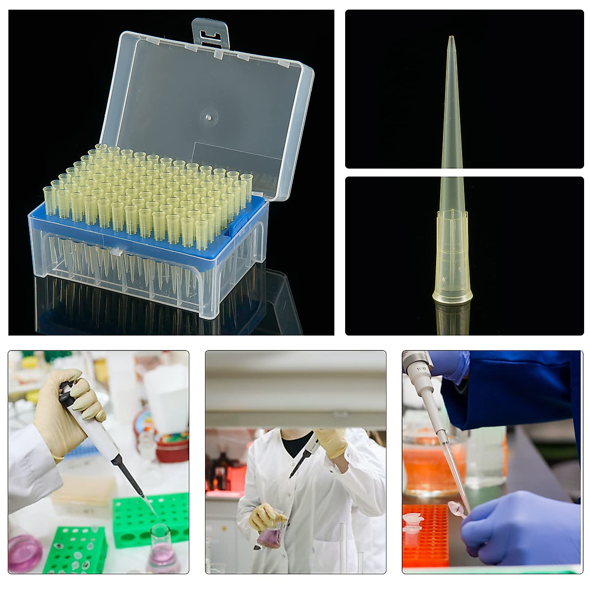 Eowpower 10Boxs 960Pcs Yellow 200ul Pipettor Universal Pipette Tips - Racked, Non-Pyrogenic DNAse/RNAse Free, 96 Tips/Rack