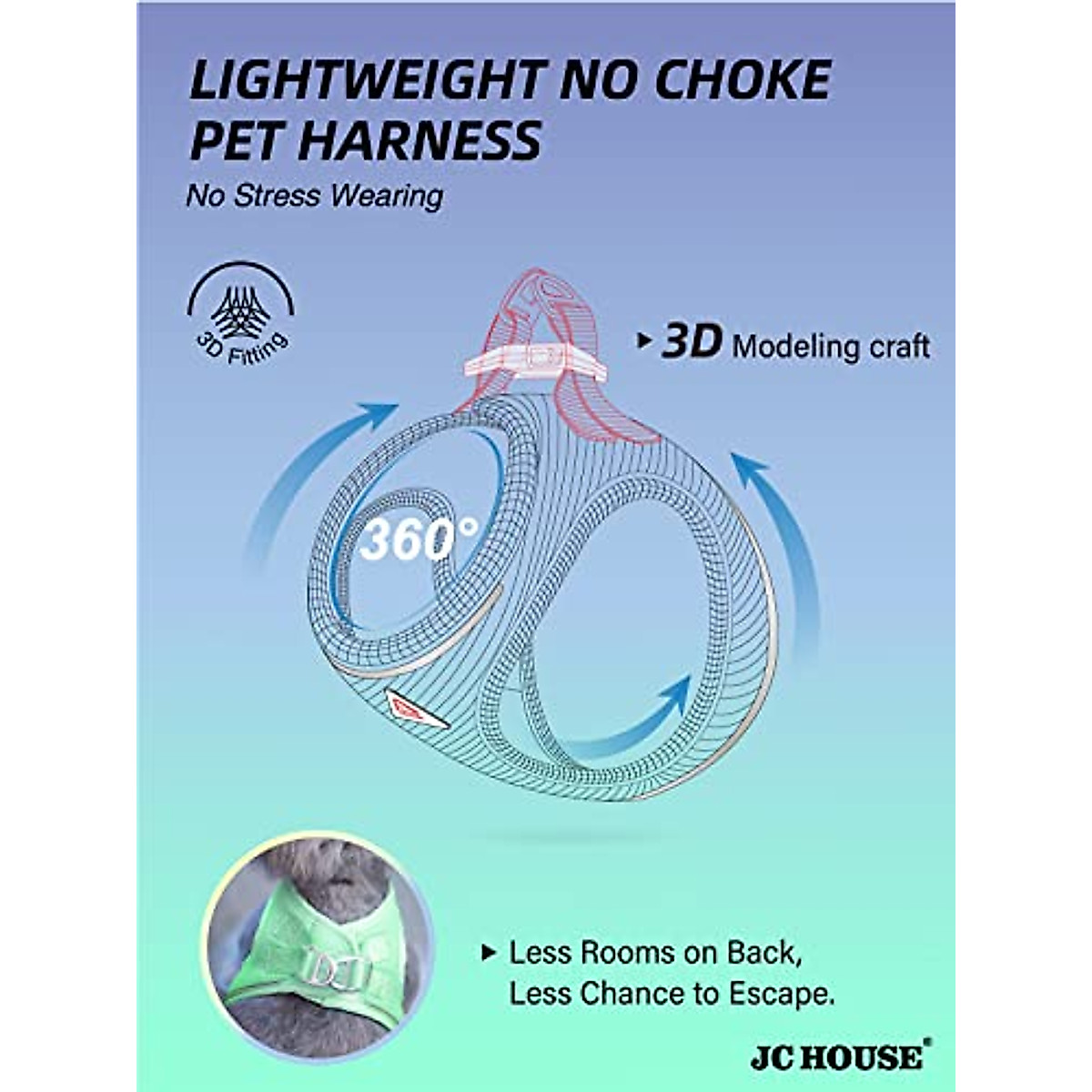 JC HOUSE Small Dog Harness, No Pull Lightweight Step-in Dog Vest, No Choke Escape Proof Reflective Soft Air Mesh Harness for Puppies & Cats Walking, Running Training and Daily Use, Green, S (M3S)