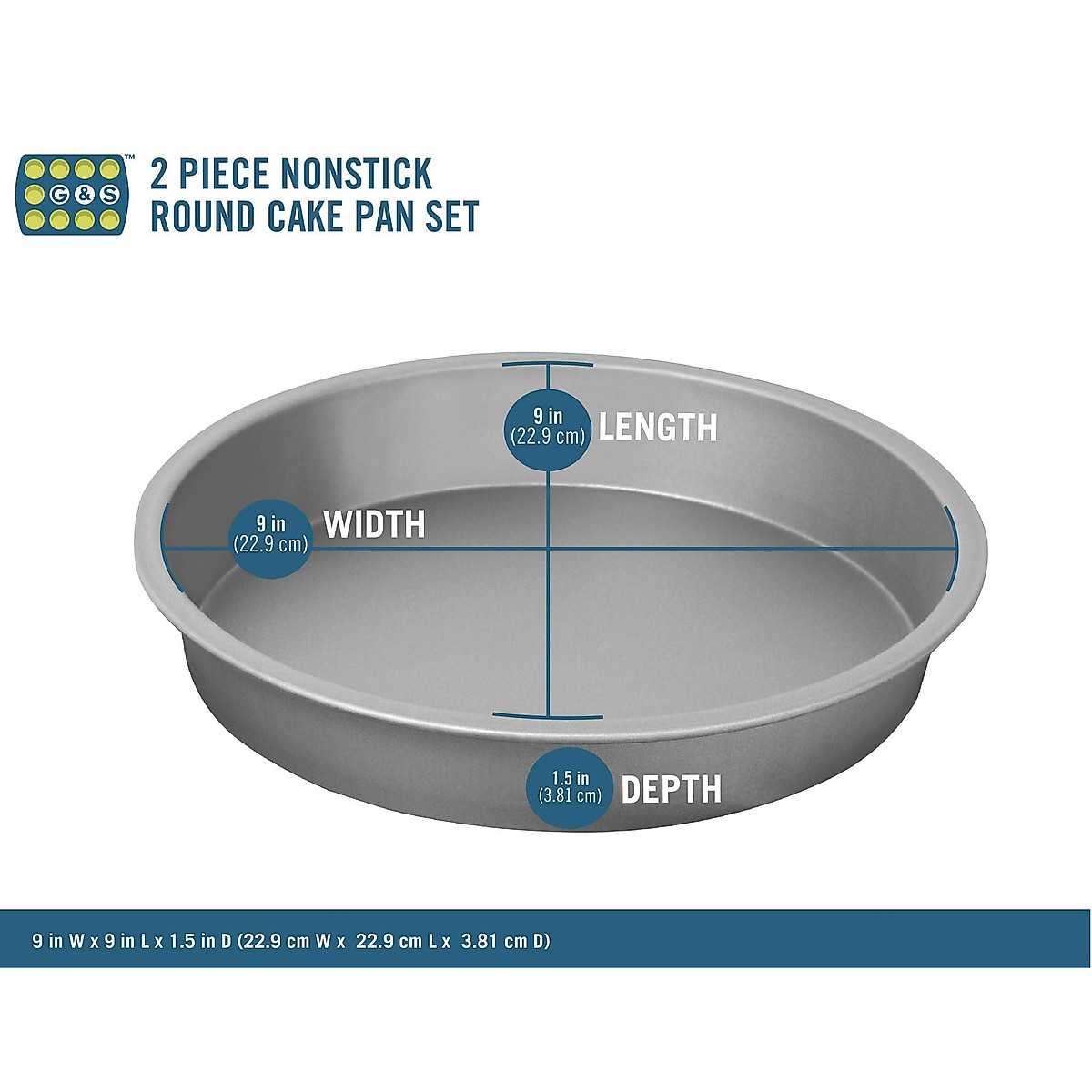 G&S Metal Products HG268 OvenStuff Non-Stick Round Cake Baking Pan 2 Piece Set, 9", Gray