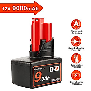 AMICROSS 12V Battery 9.0Ah Compatible with M12 Milwaukee 48-11-2440 48-11-2412 48-11-2460 48-11-2411 48-11-2420 48-11-2401 48-11-2402 48-11-2401 12-Volt M12 Cordless Tools 2-Pack
