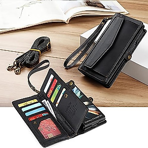 DKDKSIP for Samsung Galaxy Z Fold 5 Wallet Case for Women, RFID Blocking Card Holder, PU Leather Flip Phone Case with Crossbody Strap Wristlet Kickstand for Galaxy Z Fold 5, Black