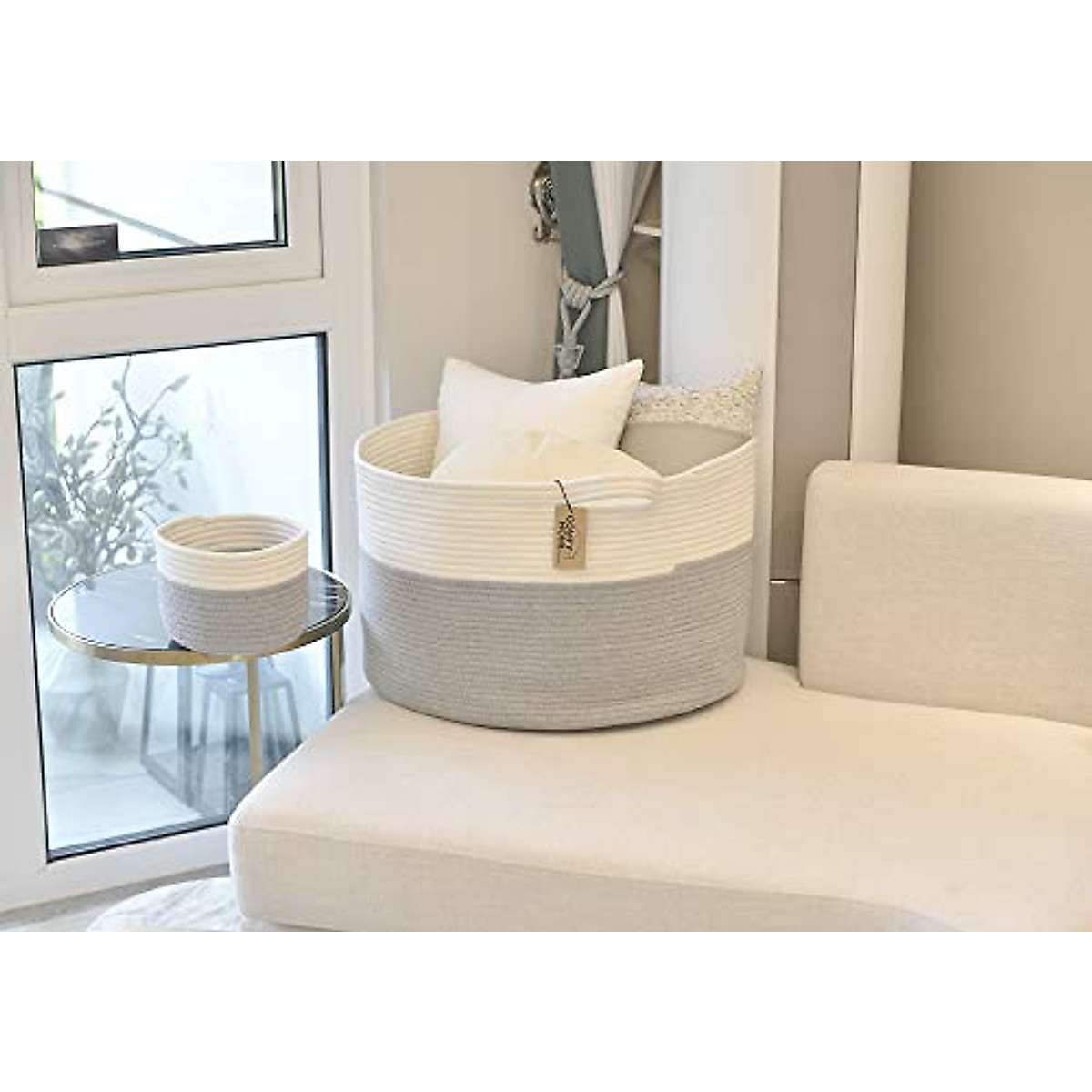 COMFY-HOMI 2pc Blanket Baskets Living Room 21''x21''x13.6'' Woven Rope Basket Laundry Hamper Baby Nursery Storage Organizer Laundry Baskets Bin XXXL Extra Large