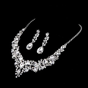 ABDOT Rhinestone Bridal Jewelry Sets for Women Crystal Necklace Earrings Bracelet Set Silver-Tone Wedding Bridal Bridesmaid Gifts fit with Wedding Dress