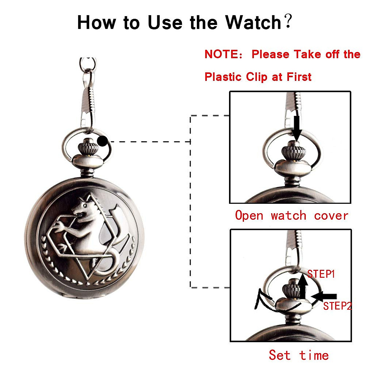BOSHIYA Fullmetal Alchemist Pocket Watch with Chain Vintage Quartz Pocket Watch for Cosplay Accessories Anime Merch