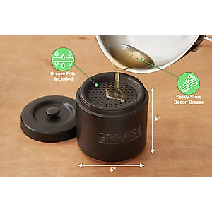 Fox Run Bacon Grease Container, 5 x 5.5 inches, Black