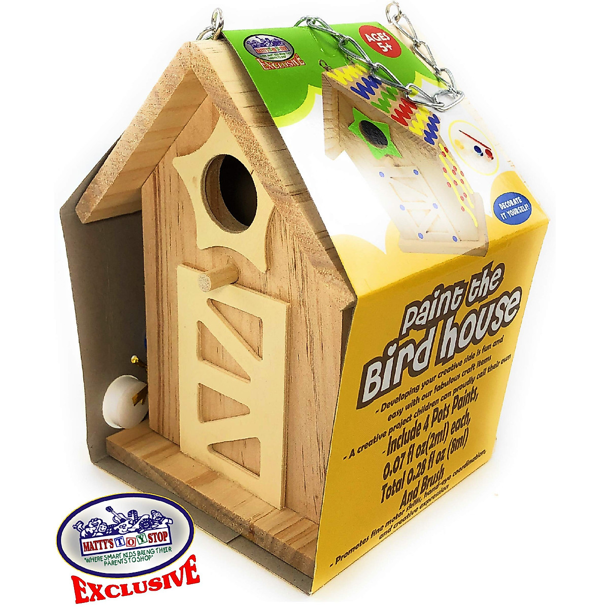 Matty's Toy Stop Paint Your Own Small Wooden Birdhouses (Includes Paints & Brushes) Gift Set Bundle - 3 Pack