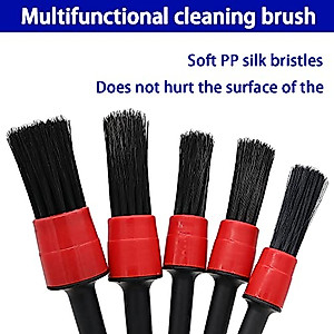 YSY 5PCS Car Detailing Brushes Cleaning Brush Set for Cleaning Wheels Tire Interior Exterior Leather Air Vents Car Cleaning Kit Tool(A) (Black + Red)