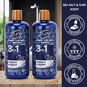 3-in-1 Men's Shower Gel, Shampoo and Face Wash - Paraben & Sulfate Free, Keeps You Fresh All Day! 2 Pack.