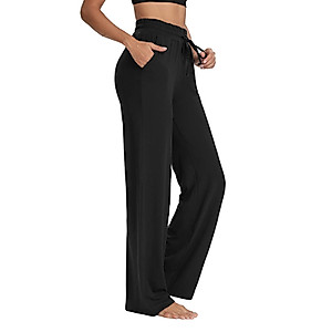 Sarin Mathews Womens Yoga Sweatpants Wide Leg Lounge Pajamas Pants Comfy Drawstring Workout Joggers Pants with Pockets Black S