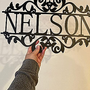 Personalized Metal Name Sign Outdoor Wall Hanging Family Last Name Signs Monogram Garden Front Door Custom Wedding Sign Wall Art Decor Ornament Housewarming Personalized Gifts for Hostess Holiday Gift