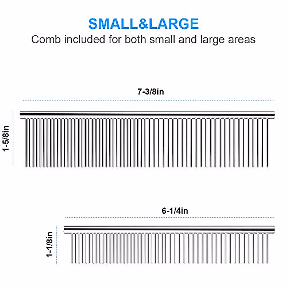 Cafhelp 2 Pack Dog Combs with Rounded Ends Stainless Steel Teeth, Cat Comb for Removing Tangles and Knots, Professional Grooming Tool for Long and Short Haired Dog, Cat and other pets, 6.3IN/7.4IN