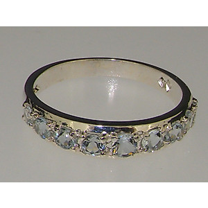 LetsBuyGold 925 Sterling Silver Natural Aquamarine Womens Wedding Band Ring - Size 7.5