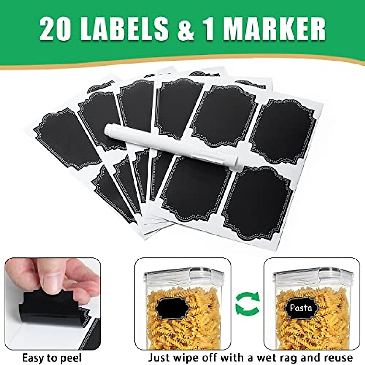 Wildone Airtight Food Storage Containers with Lids, 14PC Plastic Kitchen Storage Containers for Pantry Organization and Storage, Cereal, Flour and Sugar Containers, Include 20 Labels & Pen