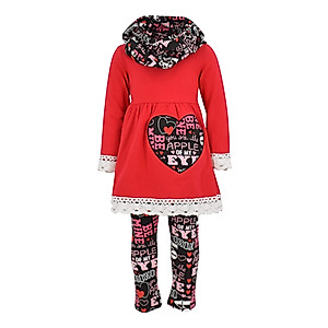 Unique Baby Girls Valentines Day Toddler Outfit Lace Trim Legging Set (6 Years, Red)