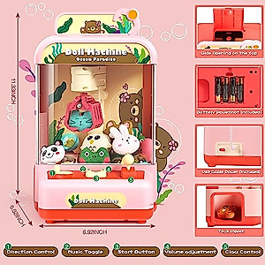PANITU Claw Machine for Kids, Mini Vending Machines Arcade Candy Capsule Claw Game Prizes Toy, Electronic Arcade Game Indoor Toy with Music & Light,Best Birthday Gift for 6 7 8 9 Year Old Girl