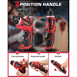 Cordless Electric Screwdriver Set, 8V Max 10Nm Rechargeable Power Electric Drill, Battery Screw Gun with 28pcs Driver Bit Set, 320RPM/10+1 Torque Setting, 2 Position Handle, Flexible Shaft LED Light