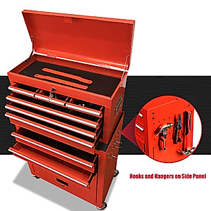 JD Trading 8-Drawer Rolling Tool Chest 2 in 1 High Capacity Tool Box Detachable Organizer Tool Storage Cabinet with 4 Wheels & Lockable Lined Drawers for Garage Warehouse Workshop (Red)