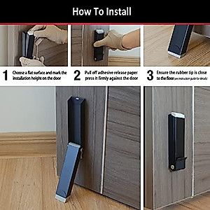 No Drilling Door Stoppers, Easy Pedal Kick Down Door Stop, Self Adhesive Metal Doorstop, Flip by Foot, Hinge Door Handle Protector (Black x 1 Pack)