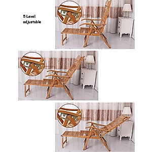 Lounge Chair, Lightweight Lounge Chairs Folding Reclining Garden Deck Chair Sun Lounger Zero Chair Bamboo Backrest Beach Chairs Sun Bed Recliner with Brown Padded Adjustable Footrest Max.200kg