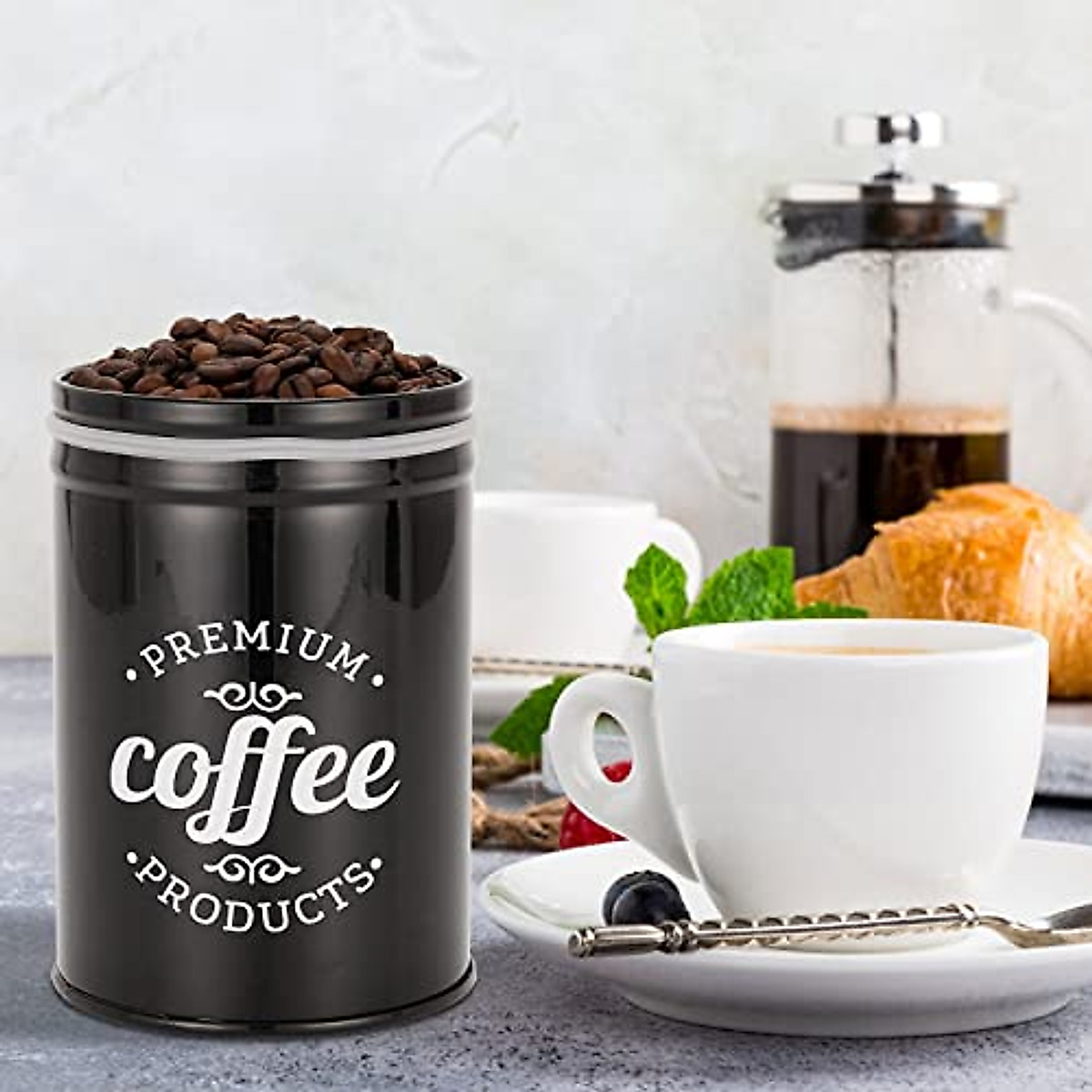 3 Piece Food Jars Canisters Sets, Airtight Coffee Container, Tea Organizer, And Sugar Canister, Rustic Farmhouse Decor for Kitchen Countertop (Black)