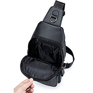Genuine Leather Sling Bag Casual Chest Bag Travel Hiking Crossbody Shoulder Backpack Vintage Daypacks for Men&Women (Black)