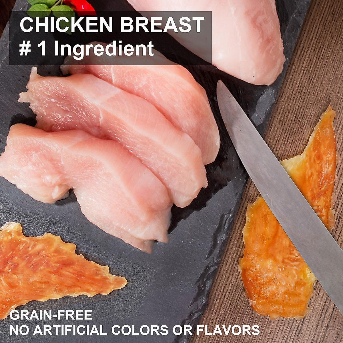 MON2SUN Chicken Jerky for Dogs Made with Real Chicken Breast Dog Snacks, High Protein & Grain Free Training Treats for Small Medium and Large Dogs (Chicken, 14.11 Ounce -Pack of 1)