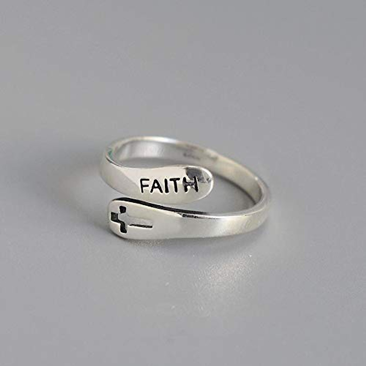 Caiyao Cross Faith Inspirational Rings Silver Open Adjustable Spiral Wrap Eternity Cross Faith Twist Ring Encouragement Personalized Jewelry Women Birthday Gifts-A cross
