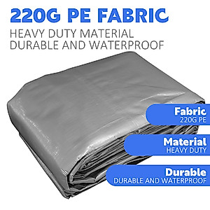 Canopy Replacement Cover for 10' x 20' Carport Frame, 200G Heavy Duty Replacement Top Cover for Car Garage, Waterproof & UV Protected Tarp with 48 Ball Bungees (Only Cover, Frame Not Included), Grey