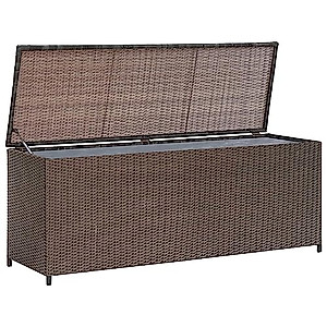 vidaXL Garden Storage Box Poly Rattan Brown Bench Storage Box