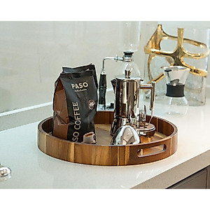 Full Solid Round Decorative Serving Tray | Farmhouse Style Acacia Wood Trays for Ottoman Coffee Table Bath Counter Organizer Tray | Kitchen Tray Platter Living Room Candle Decor | for All Occasion