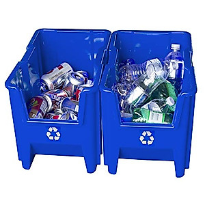 READYSPACE Commercial Industrial Heavy Duty Stackable Open-Front Recycling Bin Box Containers, 7 Gallon, 4 Pack, Blue