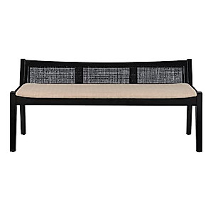 Powell Kasi Black Low Back Cane Bench with Beige Upholstered Seat