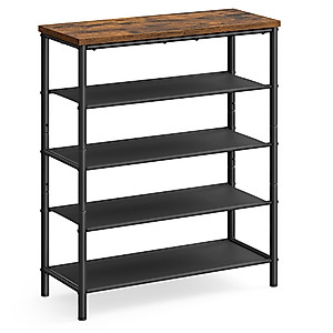 VASAGLE Shoe Rack 5 Tier, Narrow Shoe Organizer for Closet Entryway, with 4 Fabric Shelves and Top for Bags, Shoe Shelf, Steel Frame, Industrial, Rustic Brown and Black ULBS036B01