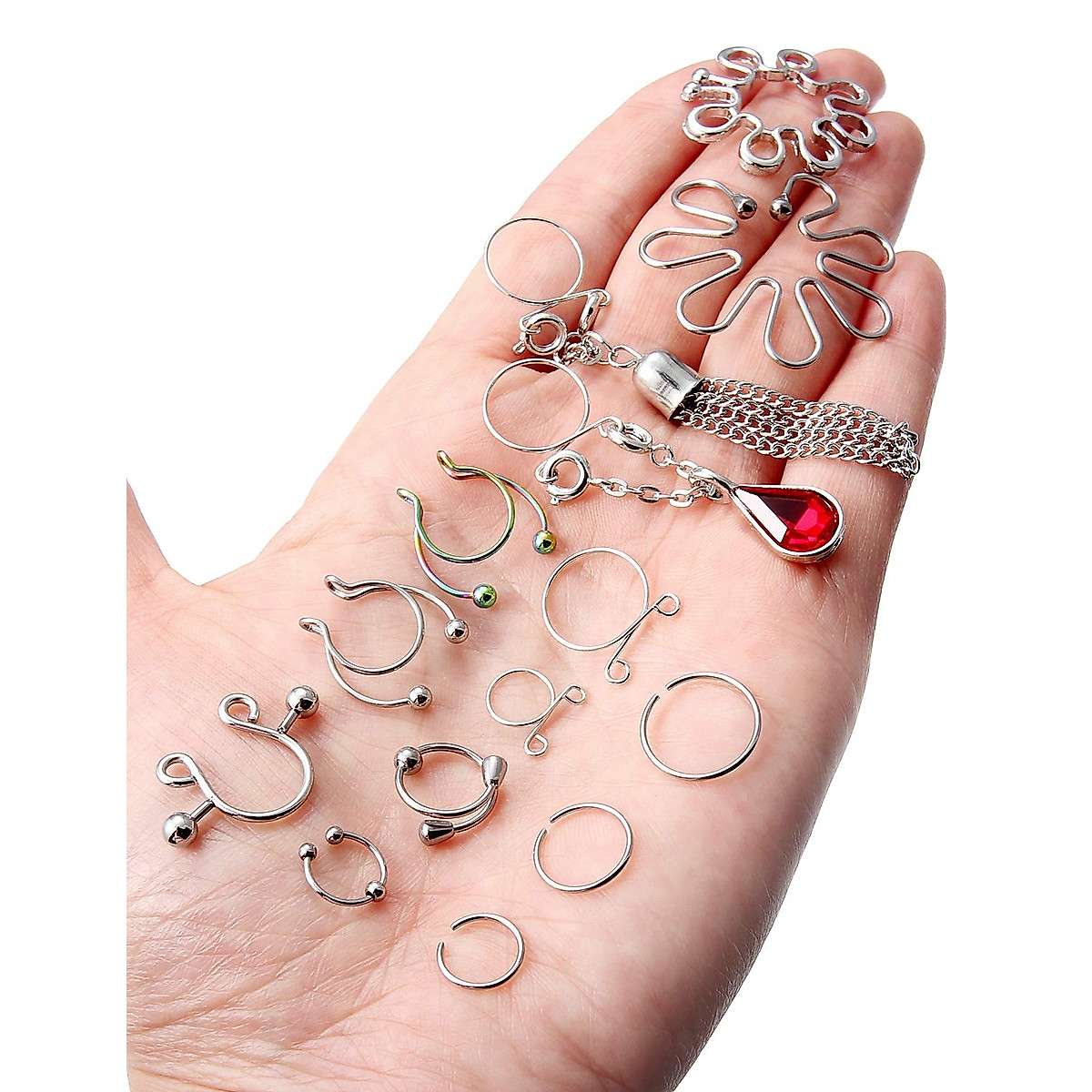 Oufksiyy Fake Nipple Ring Stainless Steel Non-Piercing Nipple Rings Clip On Nipplerings Faux Body Piercing Jewelry for Women Men 26PCS