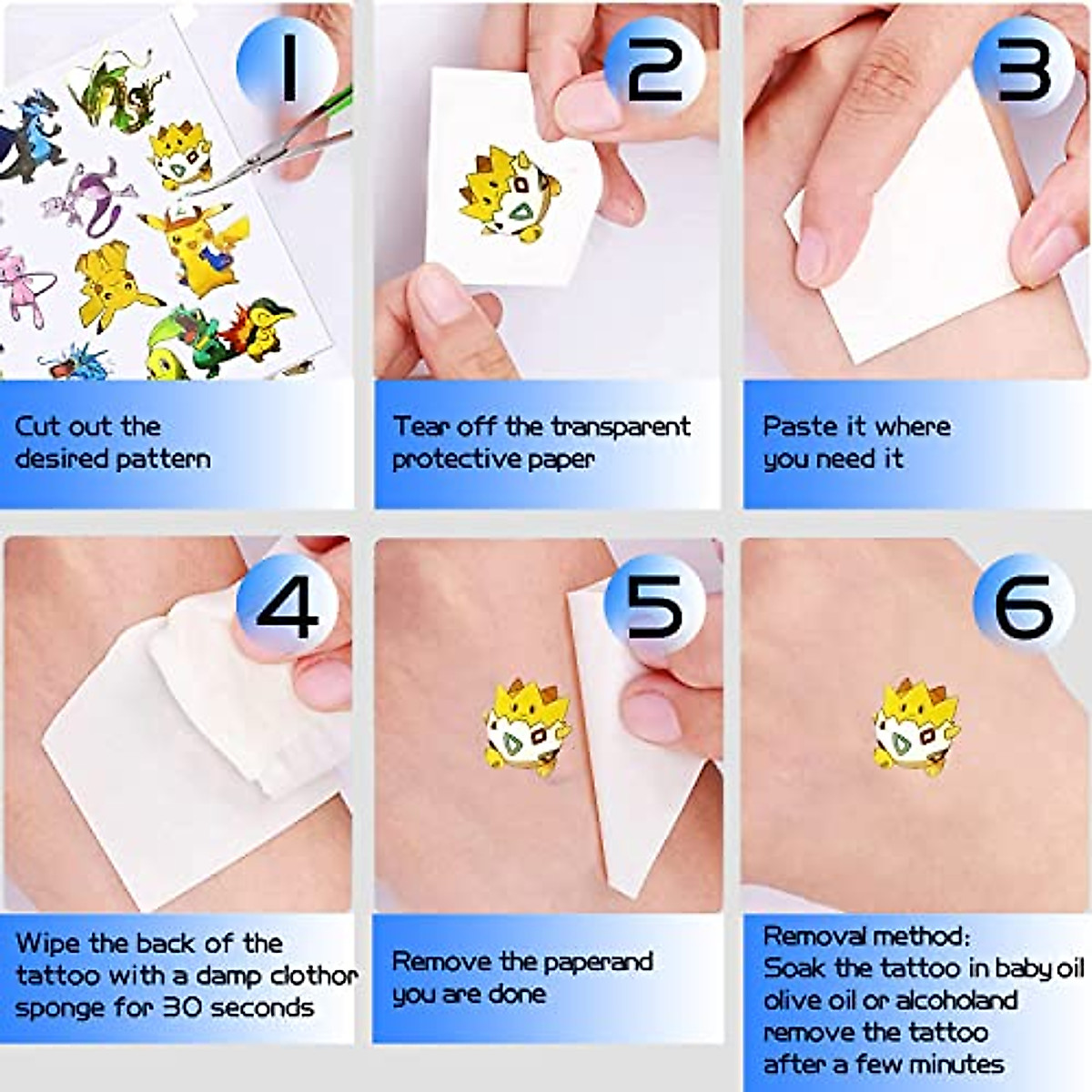 120 Pcs Anime Temporary Tattoos for Kids, Japanese Cartoon Tattoo Stickers for Kids, DIY Sticker Arts, Birthday Party Favors / supplies for Kids, Classroom School Decorations - No Repeat