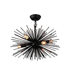 Tescruant Modern Black Sputnik Chandelier Vintage 6-Lights Geometric Black Chandelier Lighting Fixture Farmhouse 20" Firework Chandelier for Dining Room, Bedroom, Living Room, 12LB Solid Metal, E12