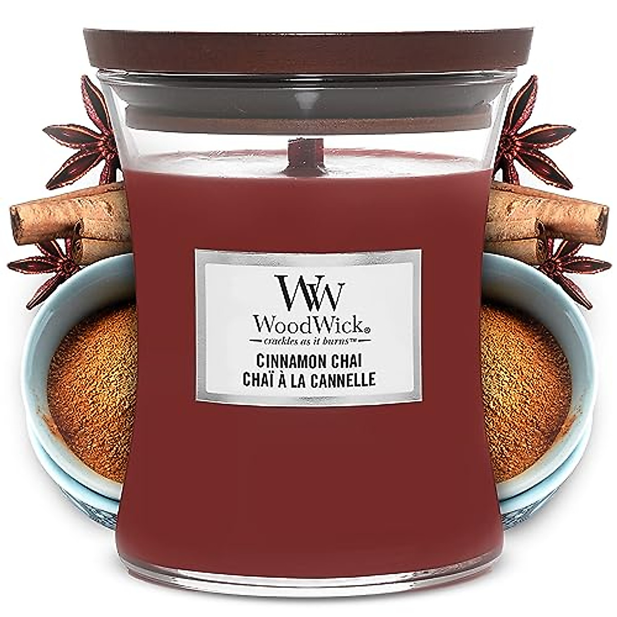 WoodWick Medium Hourglass Scented Candle | Cinnamon Chai | with Crackling Wick | Burn Time: Up to 60 Hours