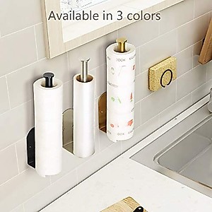 Gold Paper Towel Holder, OBODING, Self Adhesive or Drilling, Under Cabinet Paper Towel Holder Wall Mount, 304 Stainless Steel Kitchen Towel Holders for Kitchen, Cabinet, Bathroom (1 Pack, Gold)