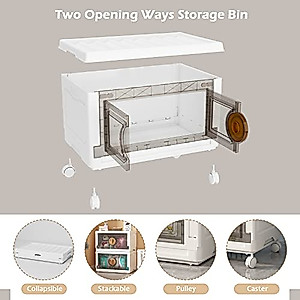 Webetop Large Collapsible Storage Bins with Lid - 19 Gal Folding Storage Box with Universal Wheels, Plastic Storage Bins for Household, Living Room, Dorm Stackable Storage Bins with Door