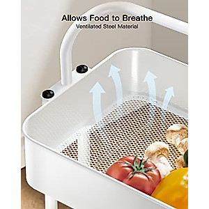 Totnz Rolling Utility Cart, 3-Tier Mesh Organization Cart with Lockable Wheels, Multi-Functional Storage Trolley for Office, Living Room, Kitchen, Laundry, Bathroom Storage, White (TZUC01W)