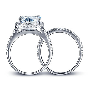 TIVANI Women's 2PCS Pretty 18K White Gold Plated Princess Cut CZ Bridal Engagement Wedding Band Set Best Anniversary Promise Rings for Her Eternity Love Collection Jewelry Heart Arrow Rings (7)