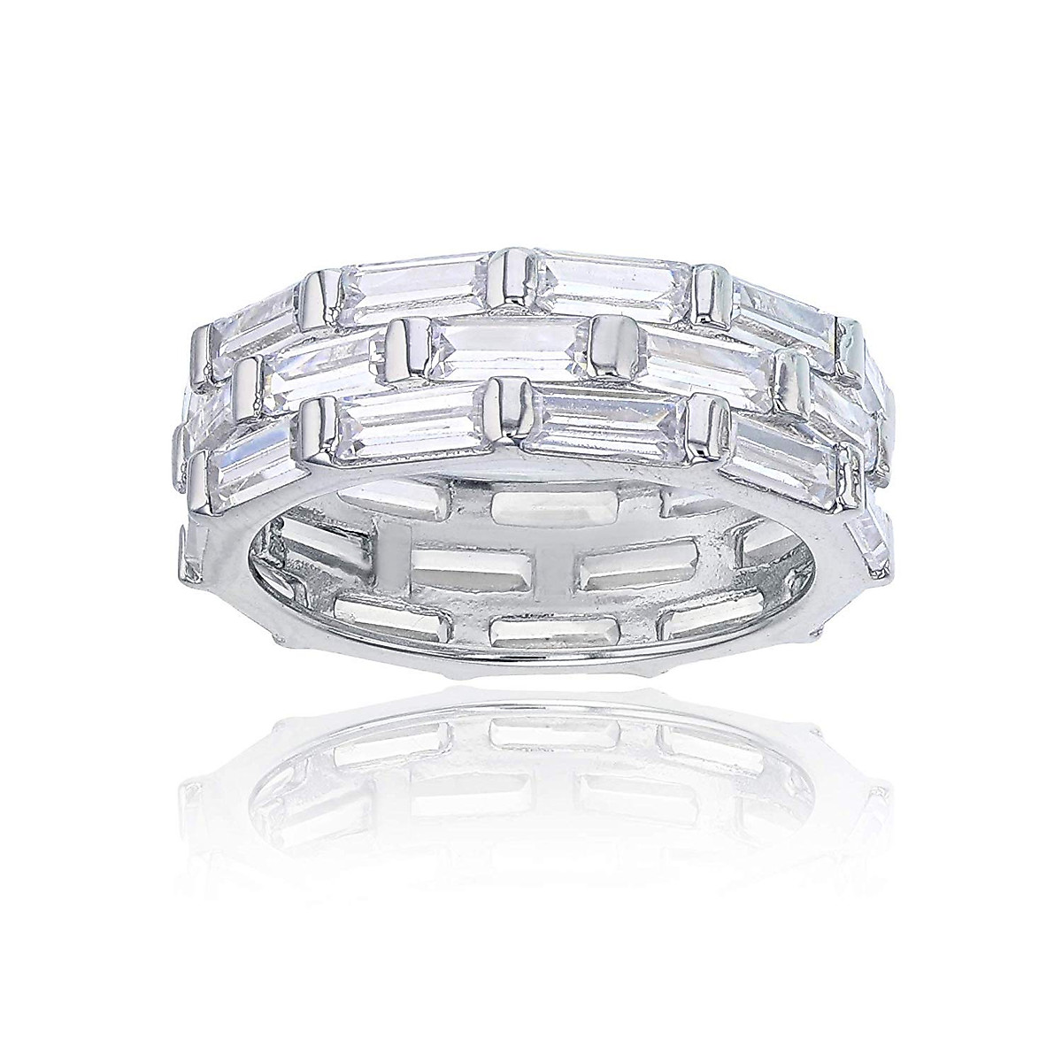 Sterling Silver Rhodium Baguette Cut Eternity Ring