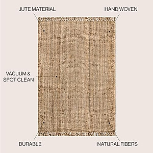 JONATHAN Y NRF103A-5 para Hand Woven Chunky Jute with Fringe Area-Rug, Bohemian, for Bedroom, Kitchen, Living Room,5 X 8,Natural