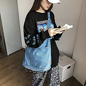 JQWYGB Denim Purses and Handbags for Women - Unique Jean Hobo Tote Bag Aesthetic Casual Canvas Denim Shoulder Crossbody Messenger Bag (Light Blue)